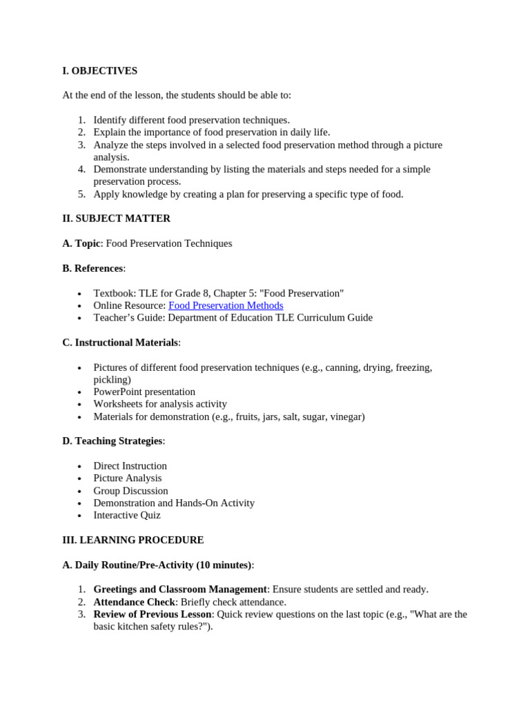 DLP Tle 8 (Food Preservation) | PDF