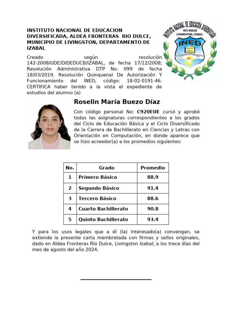 Certificado de Educación de Roselin Buezo | PDF