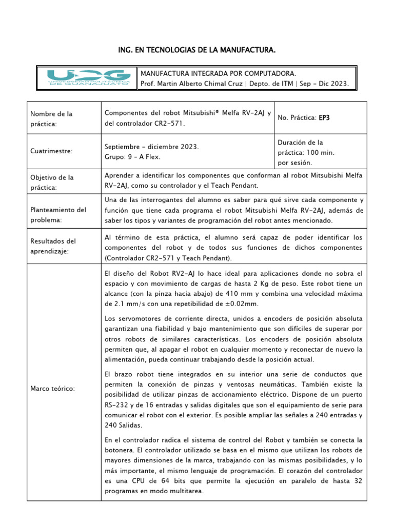 Formato - Componentes Del Robot Rv-2aj | PDF