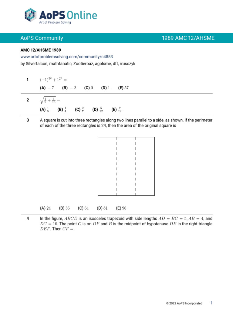 Amc 12-Ahsme 1989 | PDF