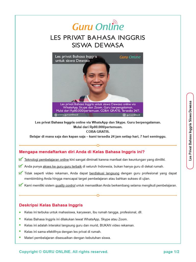 Brosur Les Privat Bahasa Inggris Dewasa | PDF
