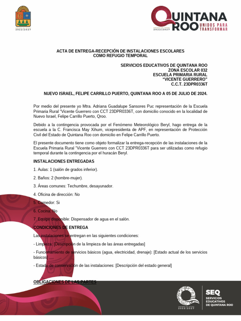 ACTA - Refugio Temporal. | PDF