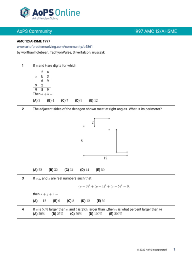 Amc 12-Ahsme 1997 | PDF