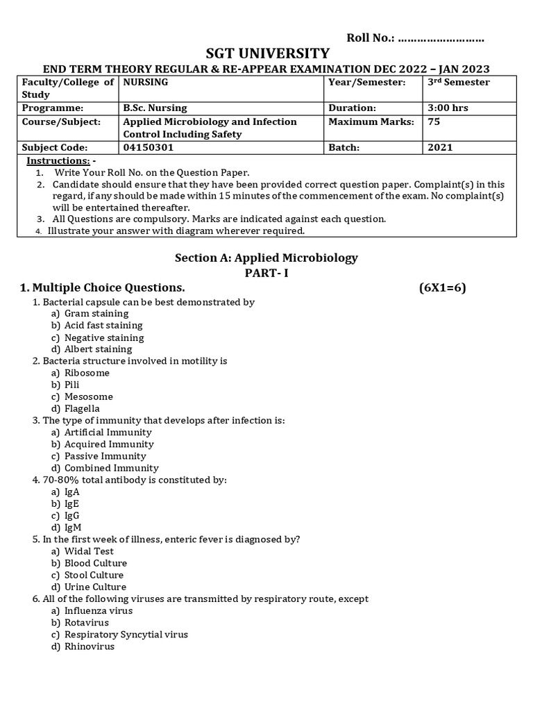 Microbiology & Infection Control Exam Paper | PDF | Infection | Medicine