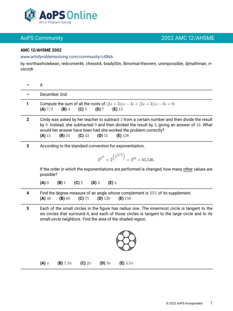 Amc 12-Ahsme 2002 | PDF