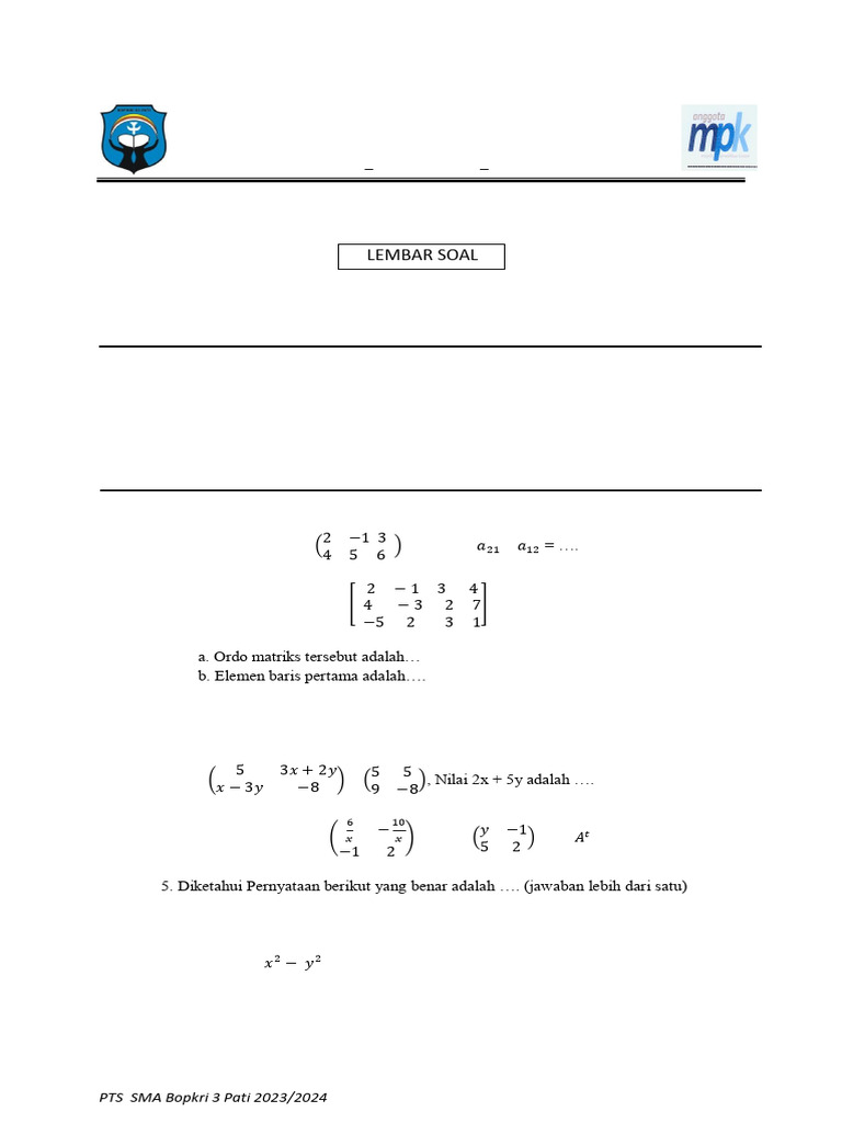 3. SOAL PTS XI 2024 | PDF