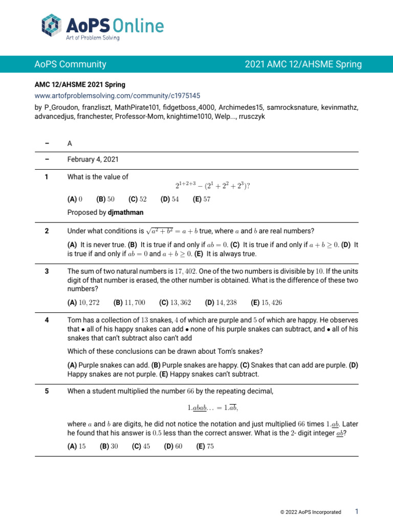 Amc 12-Ahsme 2021 | PDF