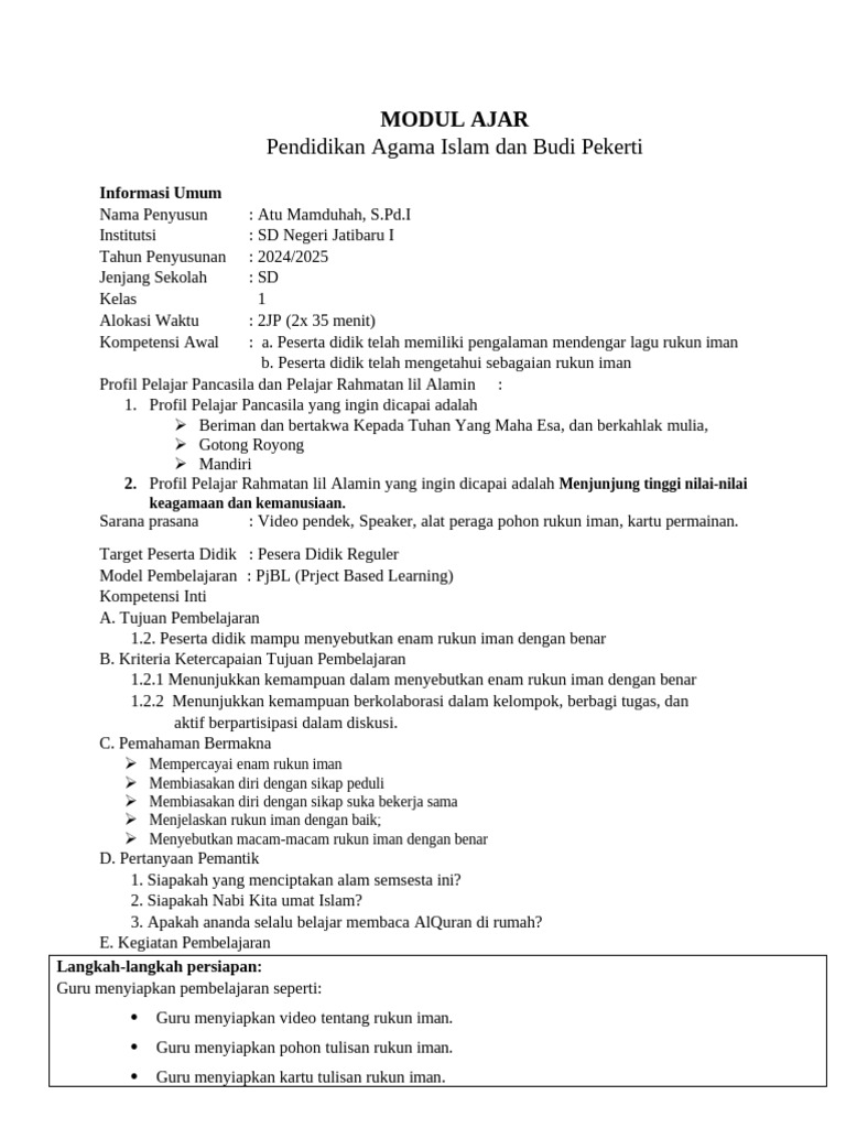 MODUL AJAR Model 2 PJBL | PDF