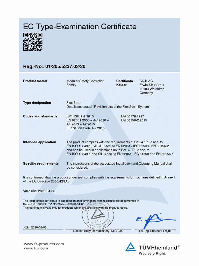 EC Type-Examination Certificate: Reg.-No.: 01/205/5237.02/20 | PDF