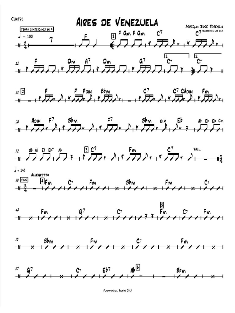 Partitura Aires de Venezuela Cuatro | PDF