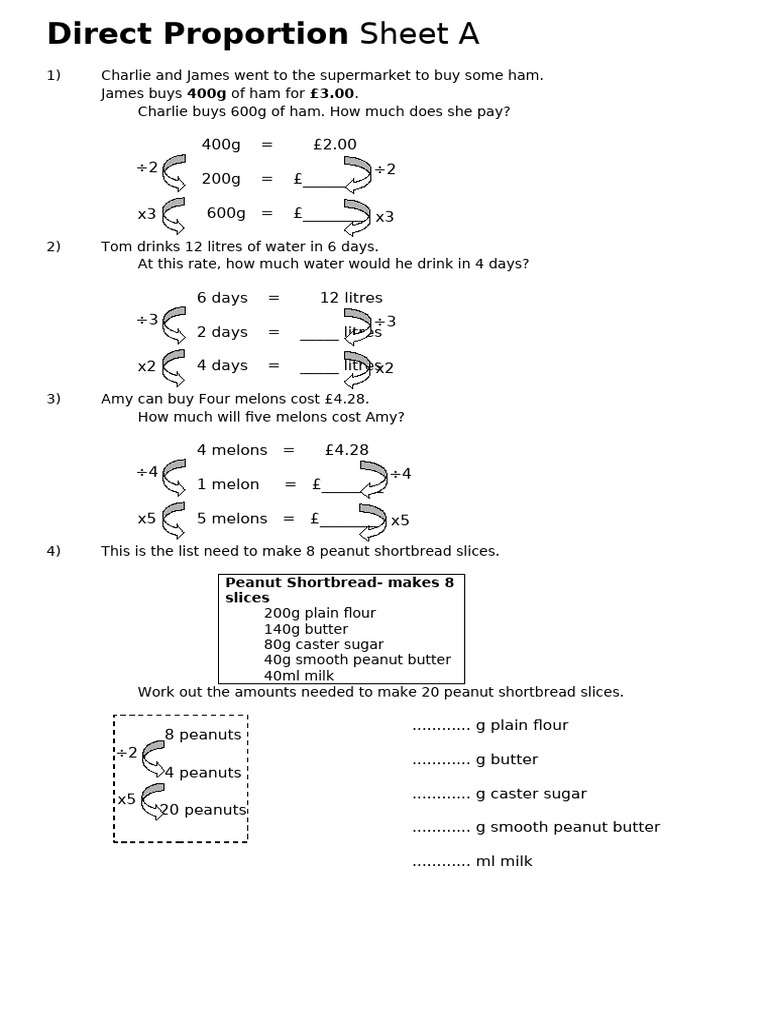 Direct Proportion Sheets | PDF