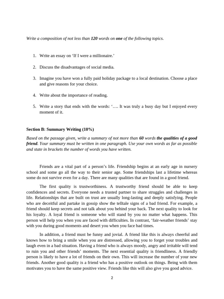 Junior 2 2nd Exam Paper 1 | PDF