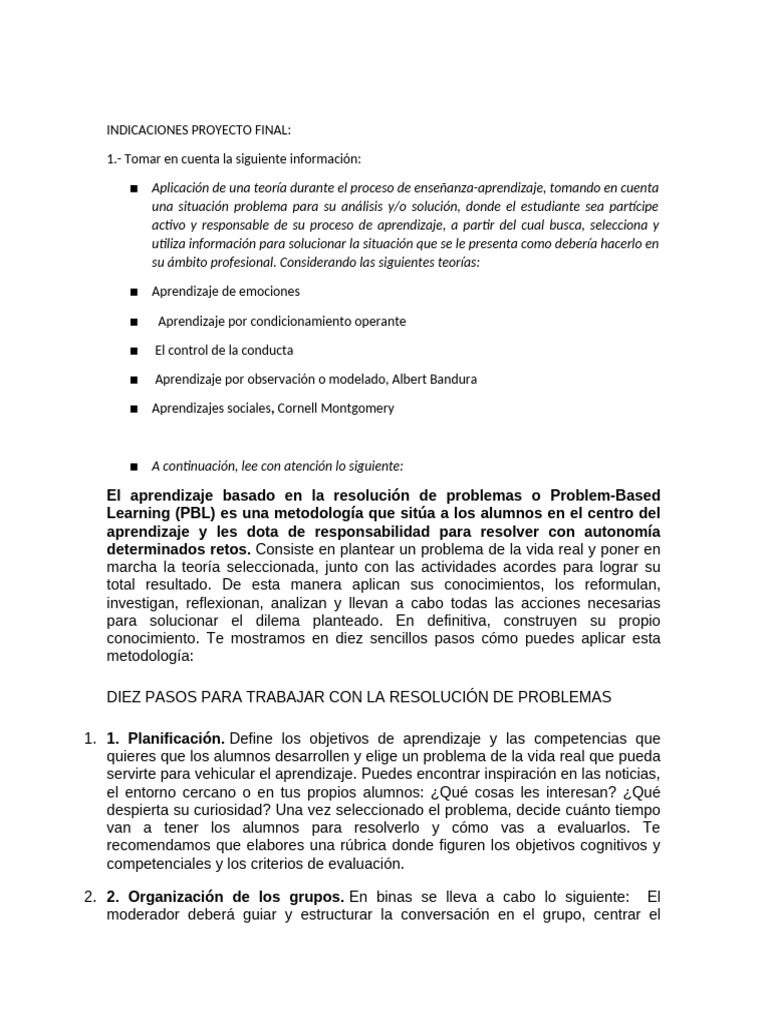Metodología PBL en Educación: 10 Pasos | PDF | Aprendizaje | Evaluación