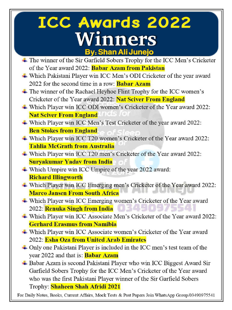 Information About ICC Awards 2022 Winners | PDF Information About ICC Awards 2022 Winners | PDF