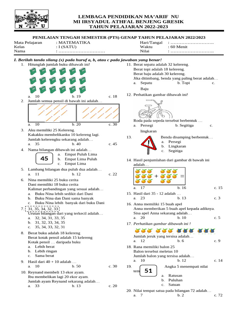 Soal KLS 1 Mat | PDF