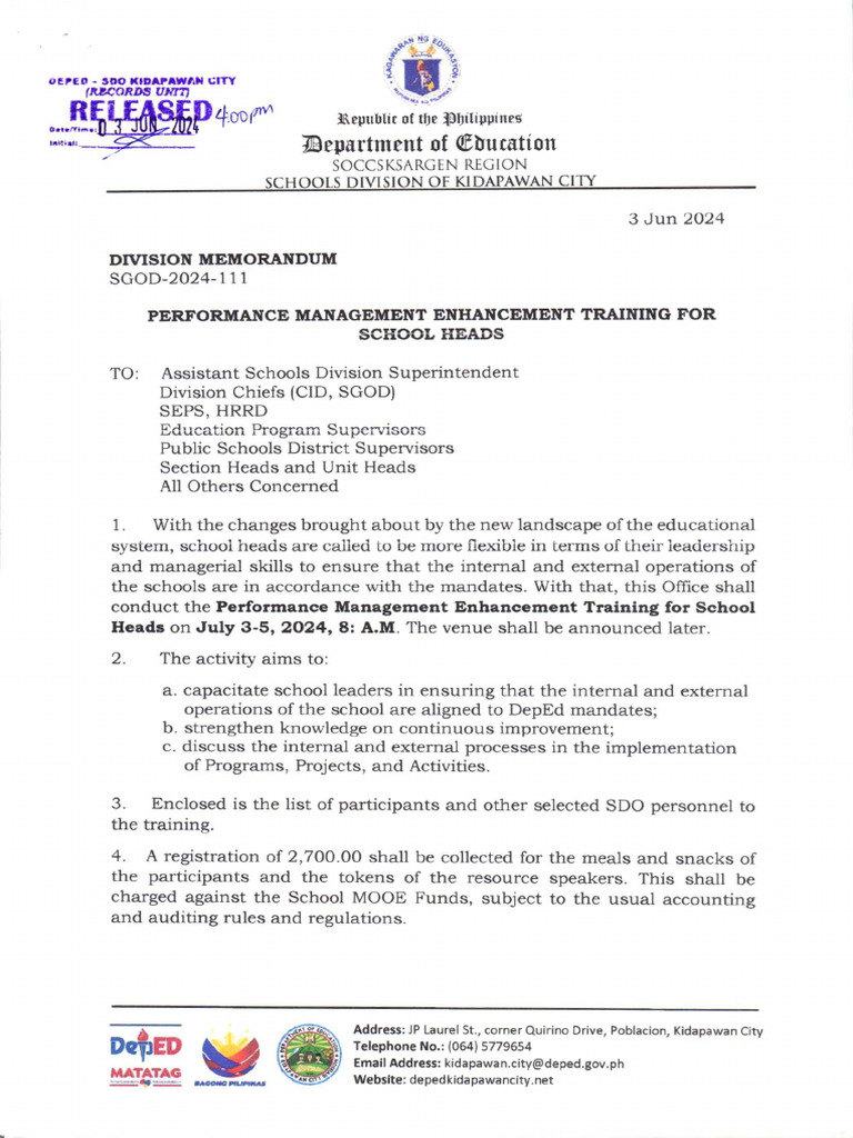DM - SGOD - 2024 - 111 - Performance Management Enhancement Training ...