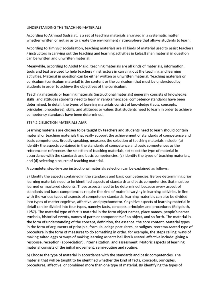 Understanding The Teaching Materials | PDF