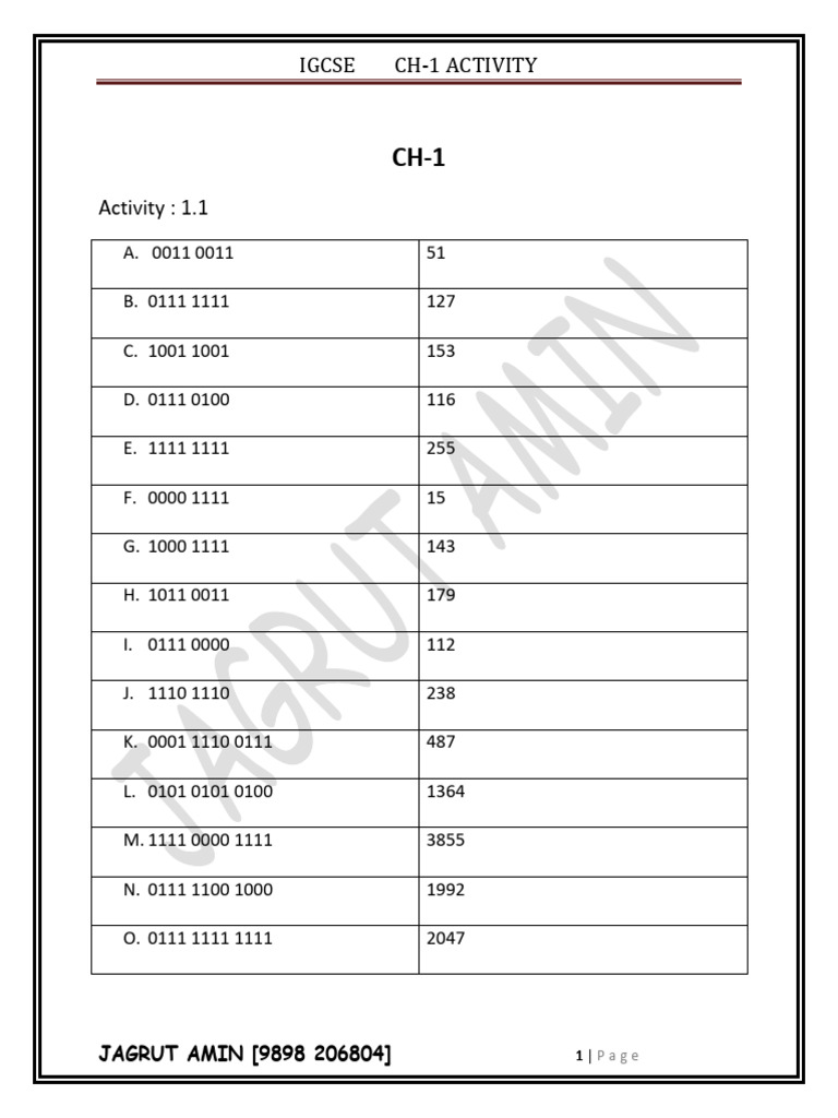 IGCSE Ch-1 Activity Q and A | PDF