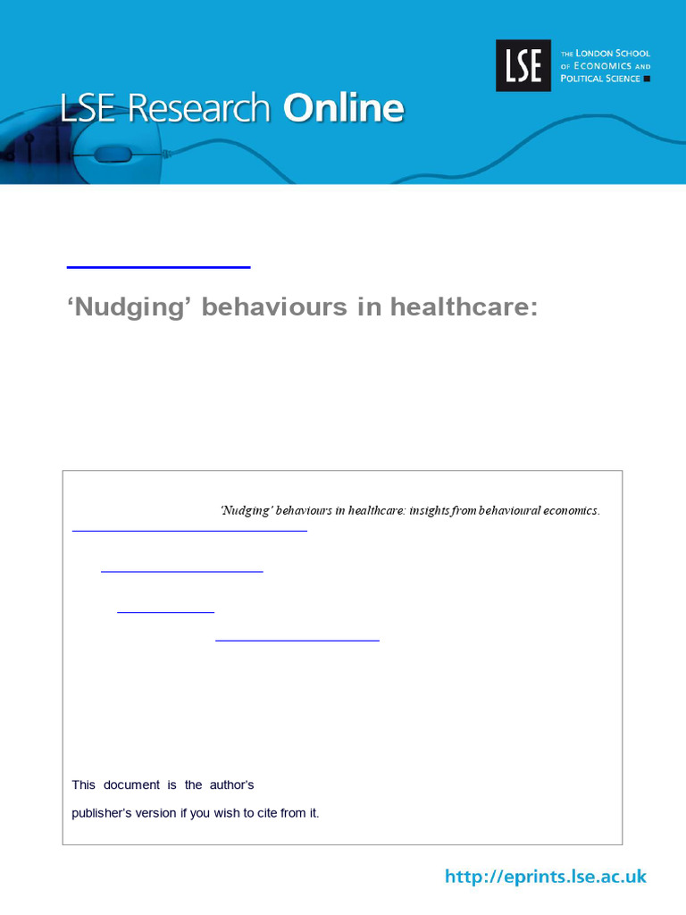Voyer - Nudging' Behaviours in Healthcare Insights From Behavioural Economics | PDF
