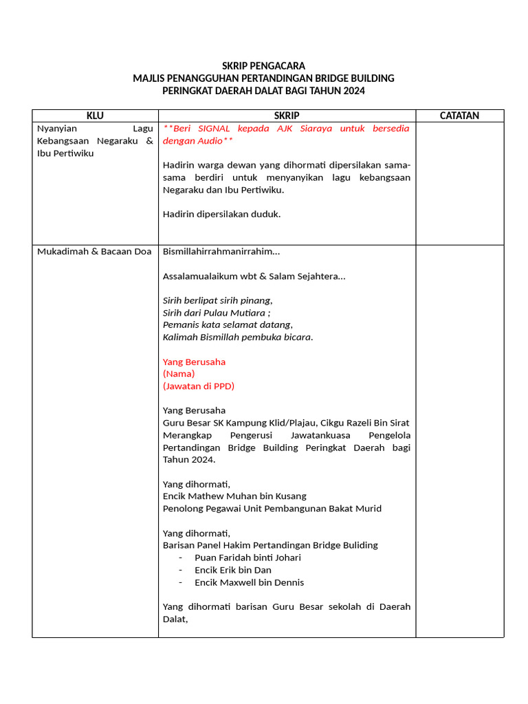 Skrip Emcee Bridge Building 2024 | PDF