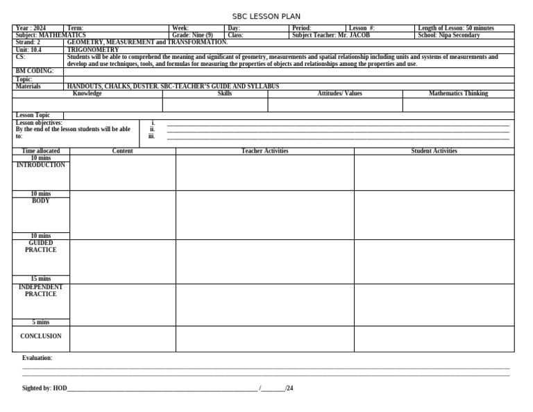 SBC Lesson Plan Template | PDF