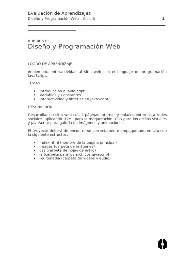 Rúbrica Evaluación Diseño y Programacion Web EF | PDF