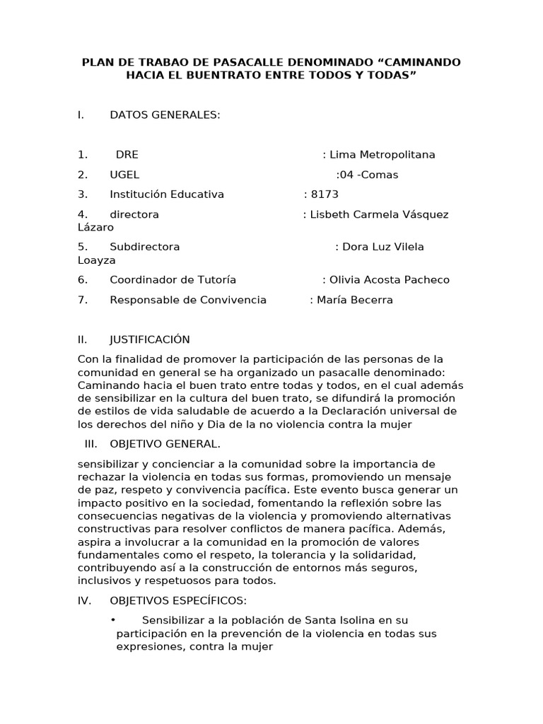 15-5 Plan de Trabao de Pasacalle Denominado | PDF
