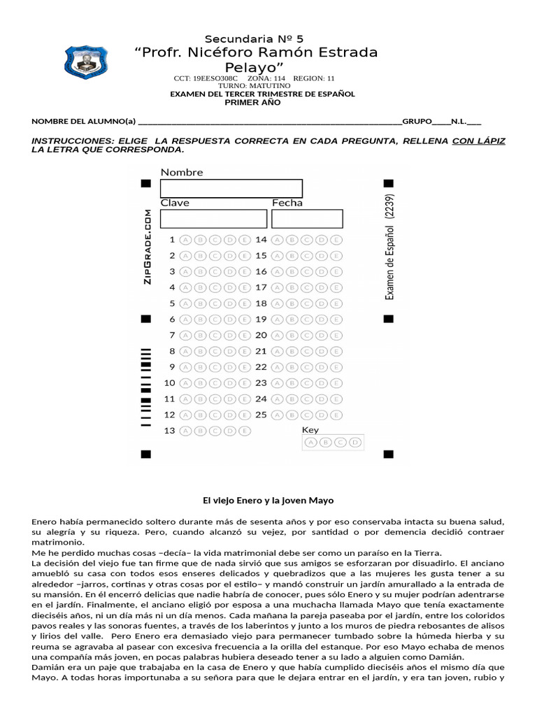 Examen Español 1 3er Trimestre 23-24 | PDF