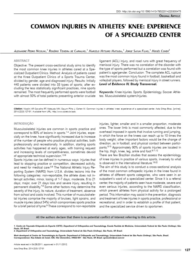 Common Injuries in Athletes' Knee: Experience of A Specialized Center | PDF