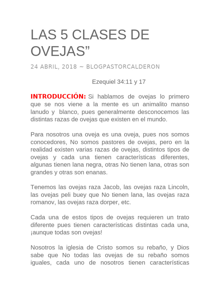 Las 5 Clases de Ovejas | PDF