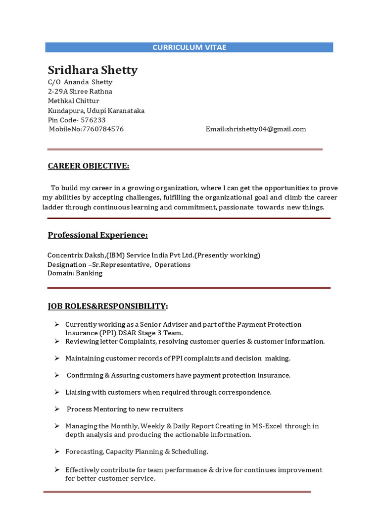 Shridhar Shetty Resume Non IT | PDF