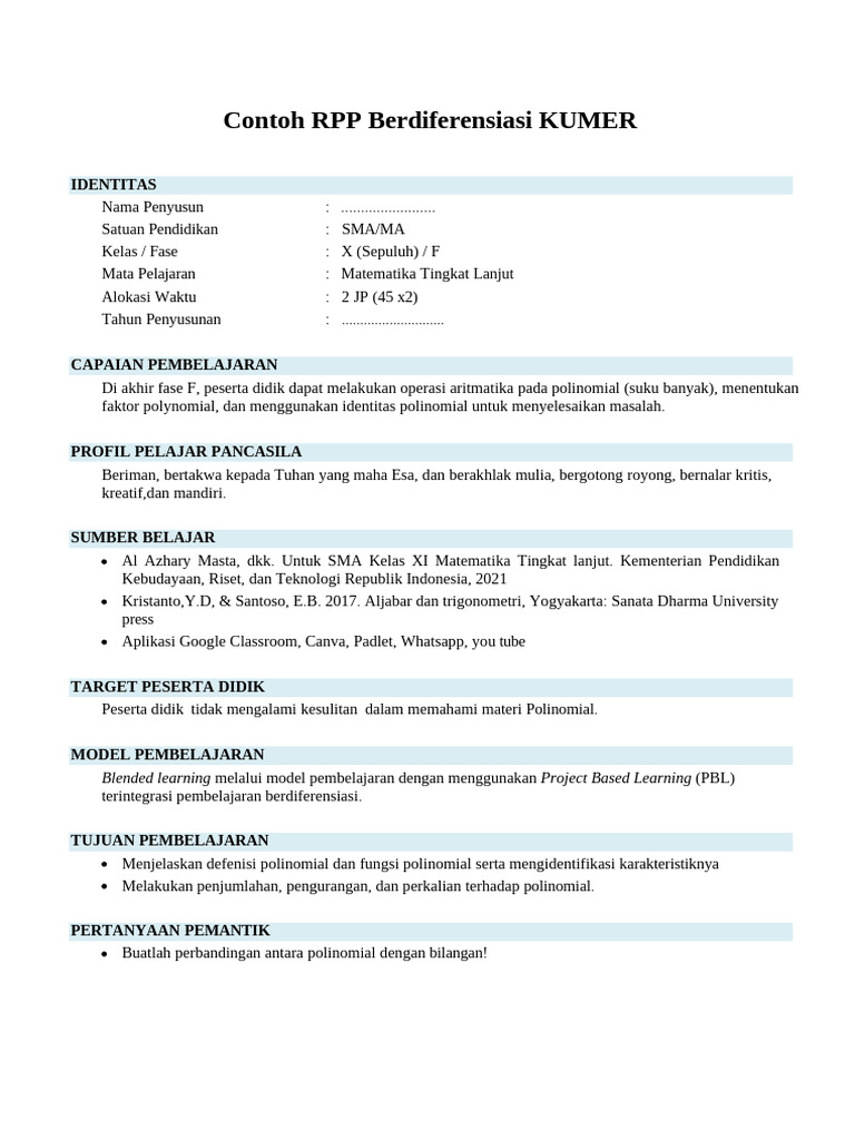 RPP Berdiferensiasi | PDF