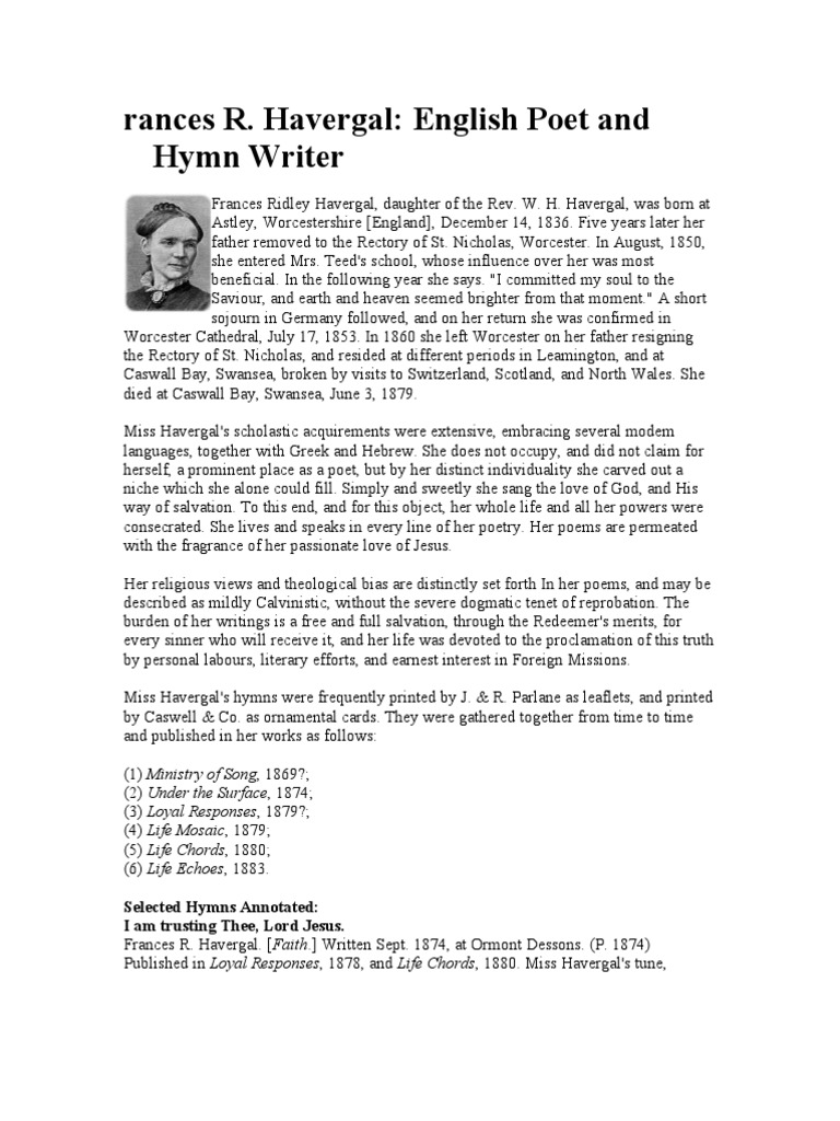 Frances R. Havergal: English Poet and Hymn Writer | PDF | Hymns | Salvation