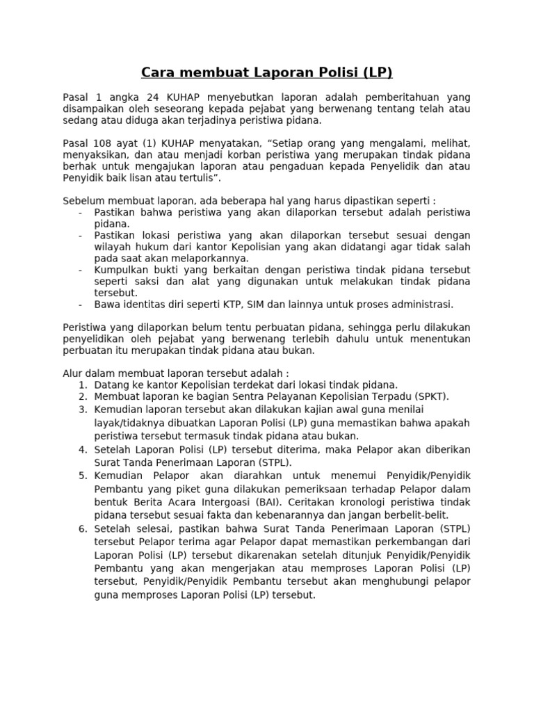 Cara Membuat Laporan Polisi Pdf