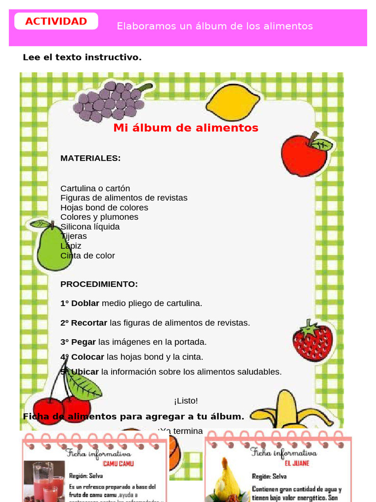 D5 A2 FICHA ARTE Elaboramos Un Álbum de Alimentos | PDF