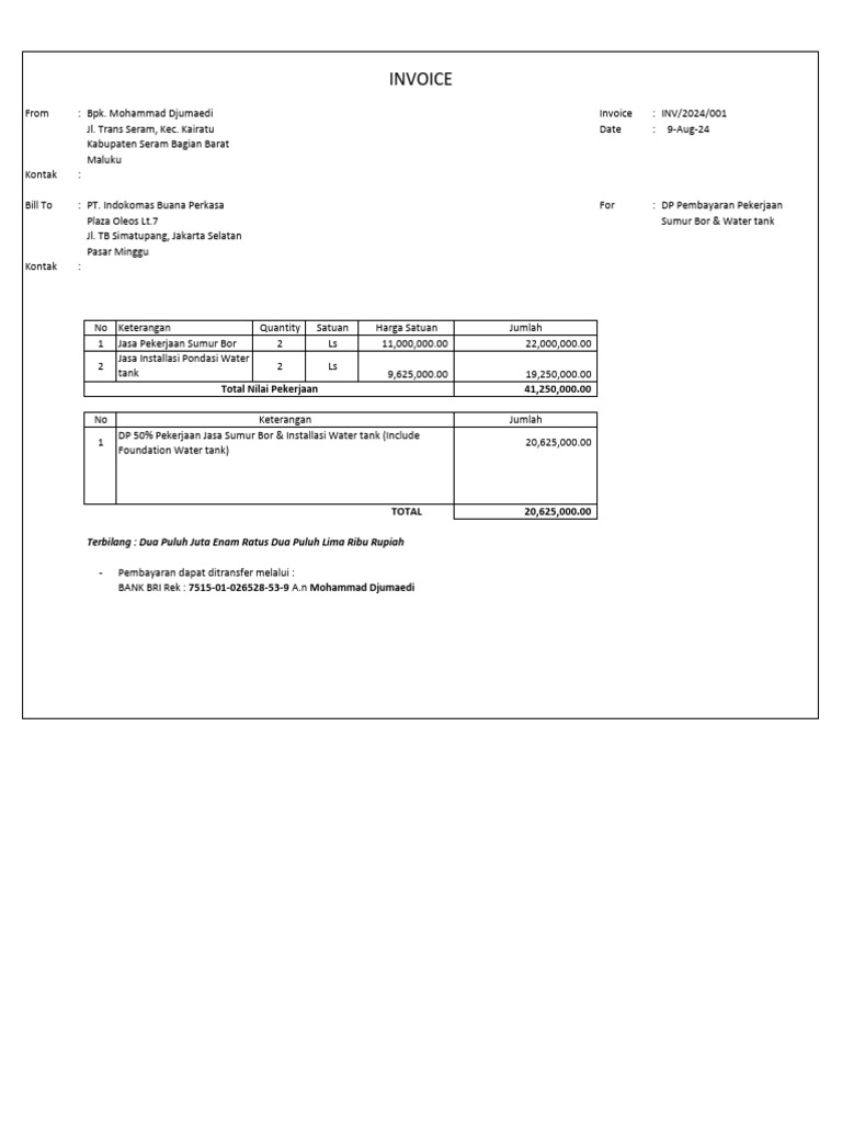 Invoice Sumur Bor | PDF