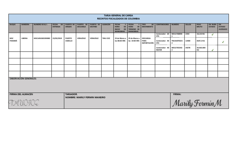 Formato Tarja General de Carga | PDF