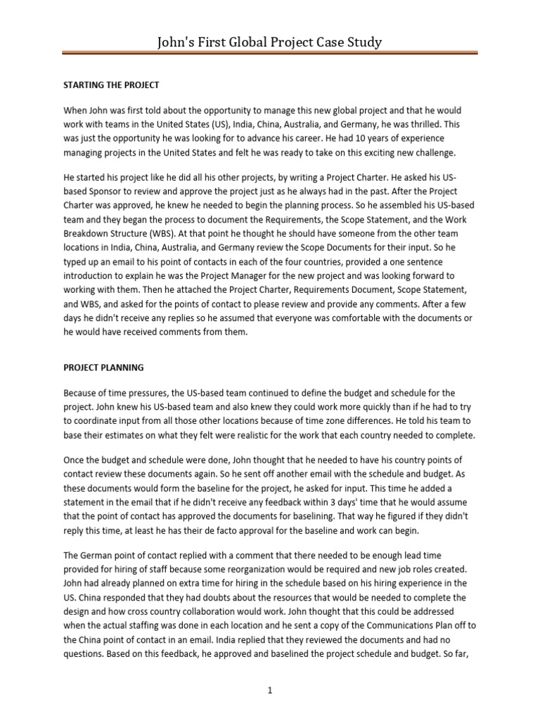 John S First Global Project Case Study | PDF | Career & Growth