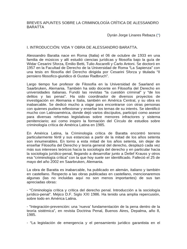 Breves Apuntes Sobre La Criminología Crítica de Alessandro Baratta | PDF
