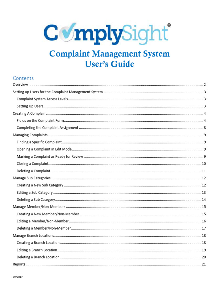 Complaint Management System User's Guide | PDF