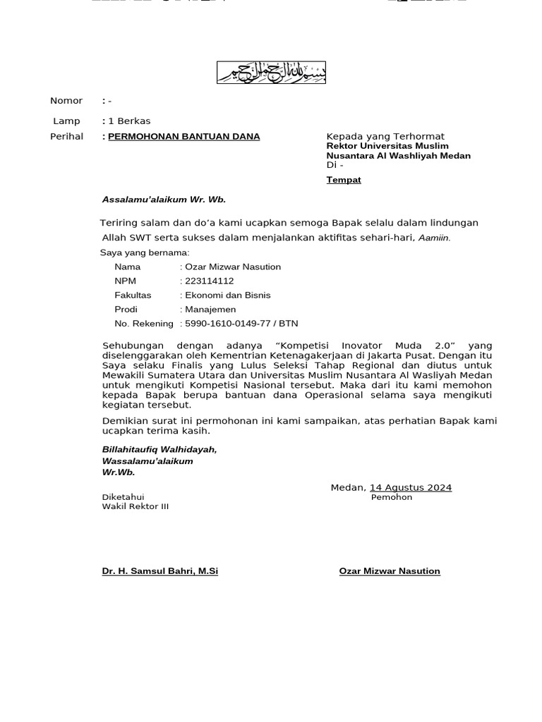 Surat Permohonan Bantuan Dana | PDF