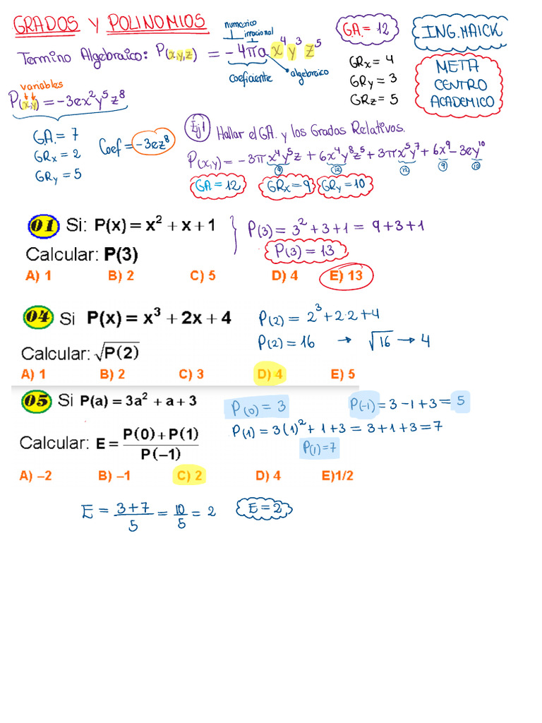Clase Mat Grados y Pol Nivel Ing Maick | PDF