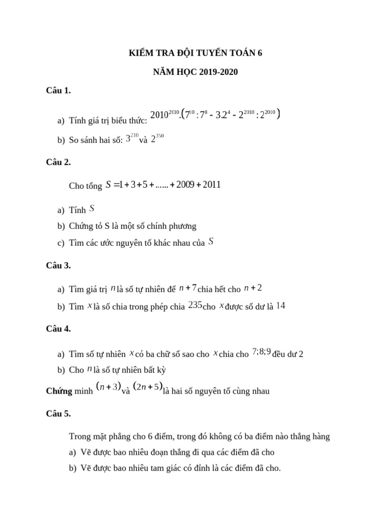 020 - Đề HSG Toán 6 - .... - 2019-2020 | PDF