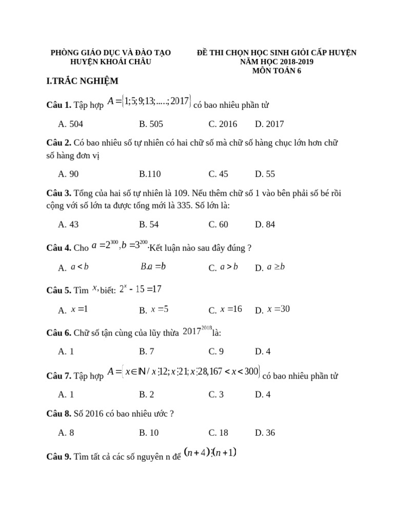 048 - Đề HSG Toán 6 - Khoái Châu - 2018-2019 | PDF