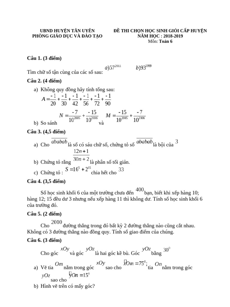 049 - Đề HSG Toán 6 - Tân Uyên - 2018-2019 | PDF