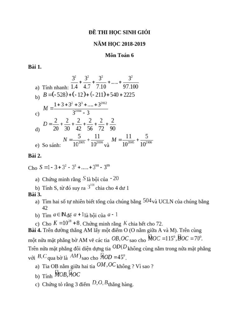059 - Đề HSG Toán 6 - huyện - 2018-2019 | PDF