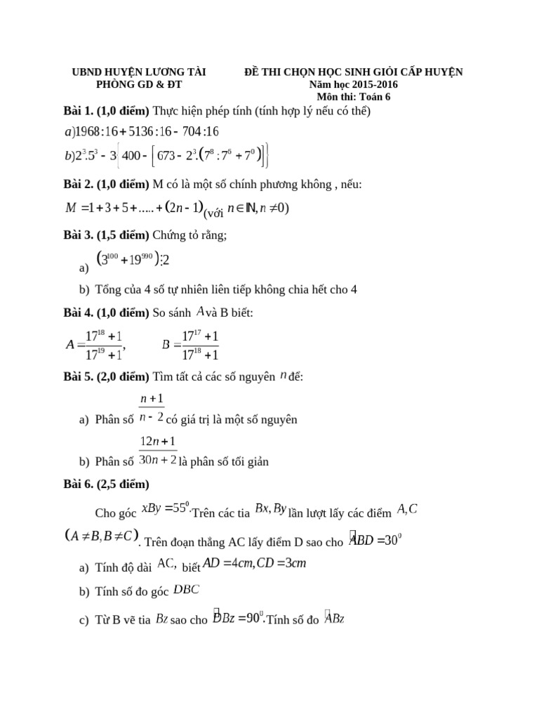 061 - Đề HSG Toán 6 - Lương Tài - 2015-2016 | PDF