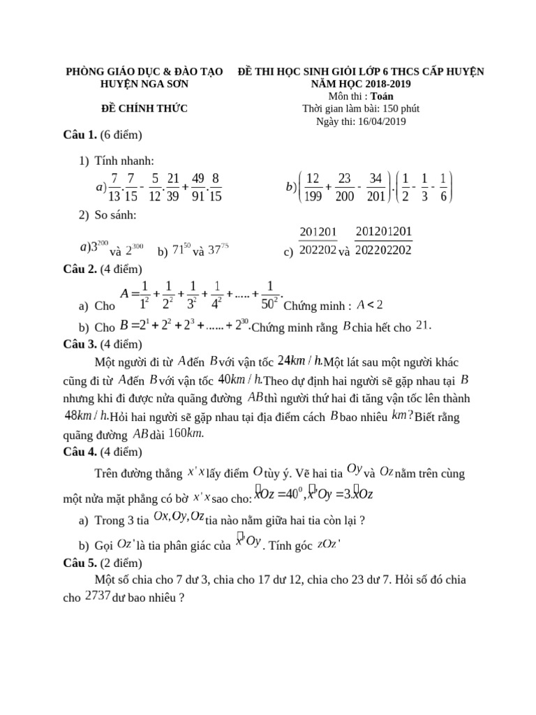 077 - Đề HSG Toán 6 - Nga Sơn - 2018-2019 | PDF