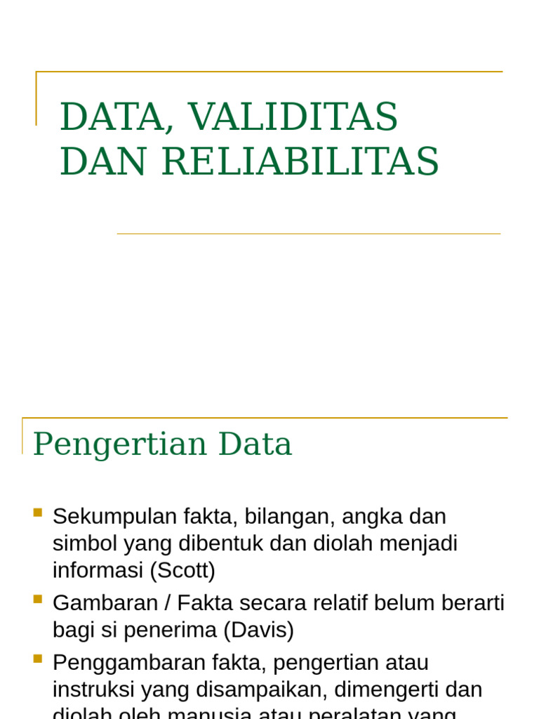 Data, Validitas Dan Reliabilitas | PDF