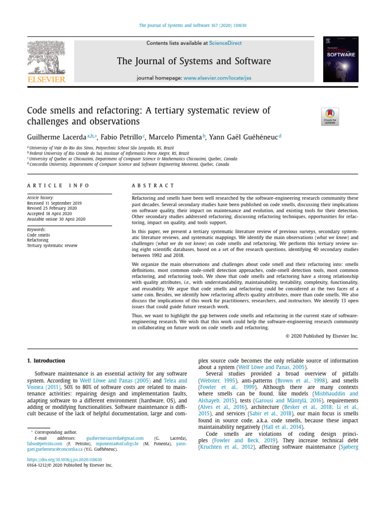 Code Smells and Refactoring A Tertiary Systematic Review of | PDF Code Smells and Refactoring A Tertiary Systematic Review of | PDF